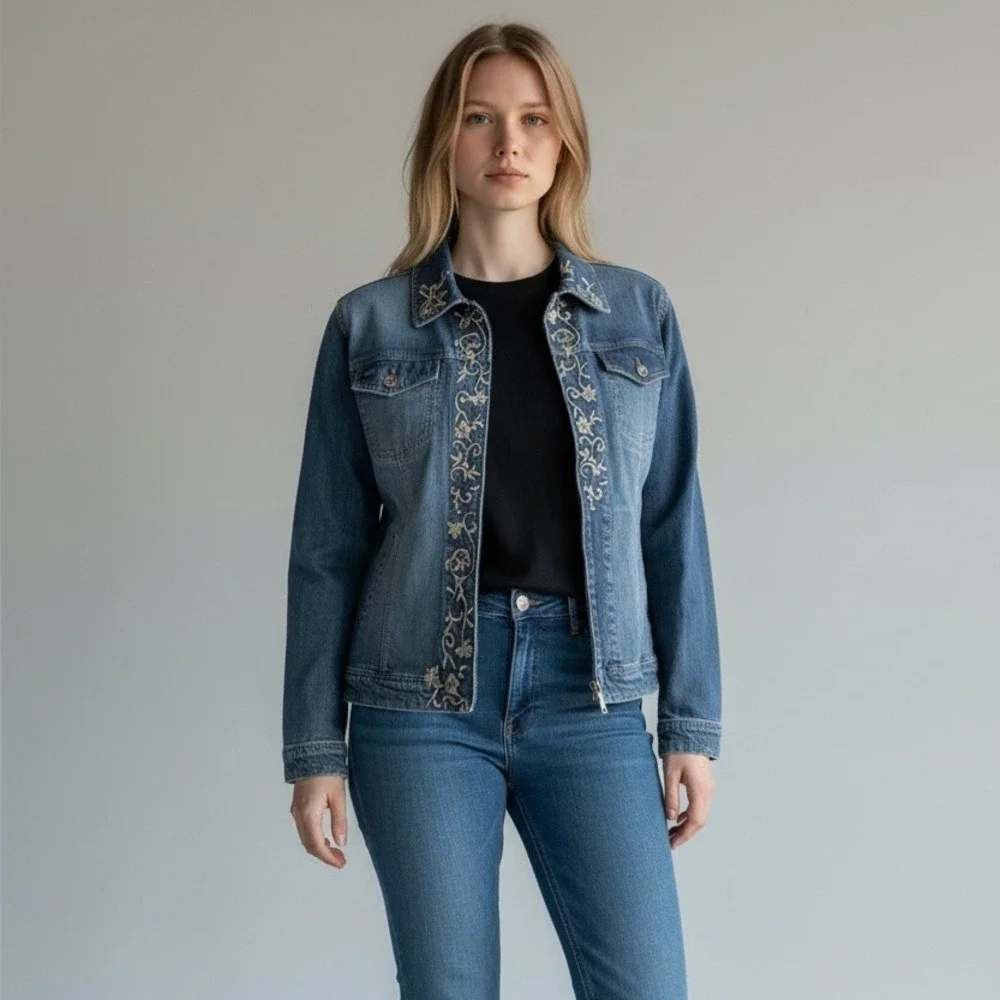 Chico's | Jackets & Coats | Chicos Platium Women Sz 2 Denim Blue ...